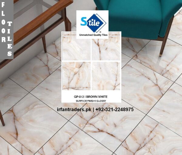 Flooring Tiles Brown White Glossy Finish GP012 Stile Karachi
