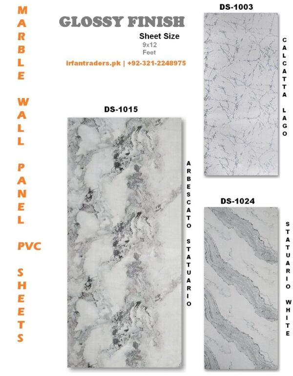 White Marble design Wall Pannel Pvc Sheet Rates in Karachi - Irfan Traders